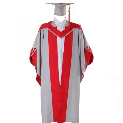 China Unisex Academic Graduation Gown with Gray and Red Two-Tone Design, Full-Length Ceremonial Silhouette, and Coordinating Academic Hood for sale
