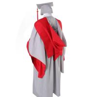 China Unisex Academic Graduation Gown with Gray and Red Two-Tone Design, Full-Length Ceremonial Silhouette, and Coordinating Academic Hood for sale