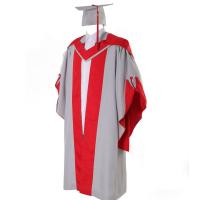 China Unisex Academic Graduation Gown with Gray and Red Two-Tone Design, Full-Length Ceremonial Silhouette, and Coordinating Academic Hood for sale