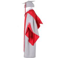 China Unisex Academic Graduation Gown with Gray and Red Two-Tone Design, Full-Length Ceremonial Silhouette, and Coordinating Academic Hood for sale