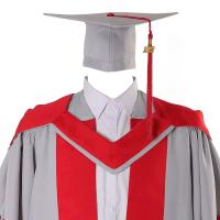 China Unisex Academic Graduation Gown with Gray and Red Two-Tone Design, Full-Length Ceremonial Silhouette, and Coordinating Academic Hood for sale
