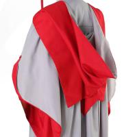 China Unisex Academic Graduation Gown with Gray and Red Two-Tone Design, Full-Length Ceremonial Silhouette, and Coordinating Academic Hood for sale