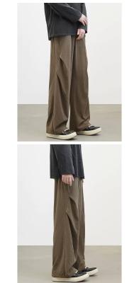 China Men’s Crinkled Finish Wide-Leg Pants with Curved Seam and Elasticated Waistband for Casual Wear for sale