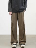 China Men’s Crinkled Finish Wide-Leg Pants with Curved Seam and Elasticated Waistband for Casual Wear for sale