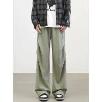 China Men’s Crinkled Finish Wide-Leg Pants with Curved Seam and Elasticated Waistband for Casual Wear for sale