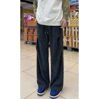 China Men’s Crinkled Finish Wide-Leg Pants with Curved Seam and Elasticated Waistband for Casual Wear for sale