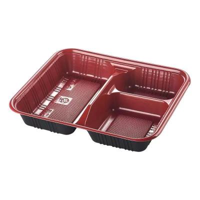 China Disposable lunch box with lid rectangular compartment takeaway box red and black for sale