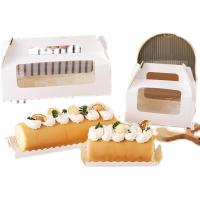 China Portable Cake Roll Box with Window Disposable bowl 27.5*9*14.7cm 350g white card for custom logos available for sale