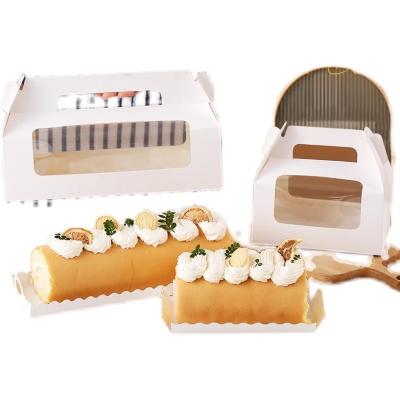 China Portable Cake Roll Box with Window Disposable bowl 27.5*9*14.7cm 350g white card for custom logos available for sale