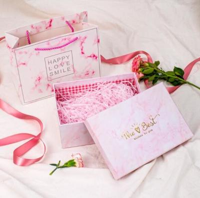 China Customizable Marble Pink Multimodal Empty Gift Box With Ribbon Rectangle for sale