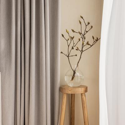 China Wholesale Double sided Chenille curtain with vertical bar texture thickened in cream color for sale