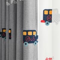 China Good sale Cartoon car boy bedroom towel embroidered cotton hemp gray children's room curtain for sale
