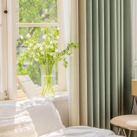 China Good sale Fine pleated vertical pattern modern simple and fresh splicing luxury cotton linen shading curtain for sale