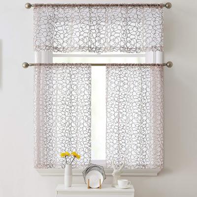 China Kitchen Curtain Embroidery Short Yarn Hollow Lines High Quality Sheer Curtain Fabric for sale