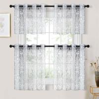 China Dazzling Simple Floral Pattern Luxury Floral Curtains Kitchen Short Set Embroidered Curtain Fabric for sale