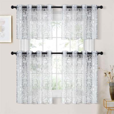China Dazzling Simple Floral Pattern Luxury Floral Curtains Kitchen Short Set Embroidered Curtain Fabric for sale