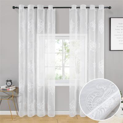 China Pure Embroidery Sheer White Curtains for the Living Room European Tulle Translucent Sheer Curtain Fabric for sale