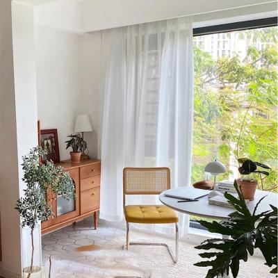 China Modern white light opaque velvet chiffon striped window screen solid color anti scratch tulle curtain for sale