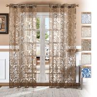 China European Style Palm Jacquard Living Room Sheer Curtain Ready Made Grommet Window Sheer Curtain for sale