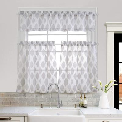 China Factory Ready made purdah short transparent half rhombus printed  kitchen sheer curtain for sale