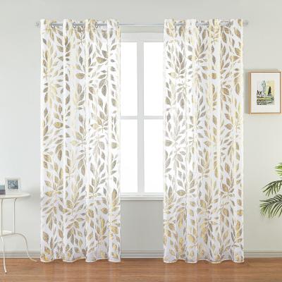 China Hot selling Modern design European gold and silver stamping transparent star and leaf sheer curtain for sale