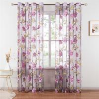 China Hot selling Amazon Light Luxury Classic aesthetic Rose Printed Delicate Texture Sheer Curtain for sale