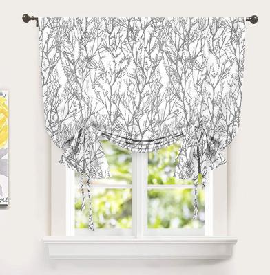 China Hot selling New Simple Branch Black And White American Style Curtains Kitchen Polyester Plain Curtain Fabric for sale