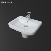 China Semi Pedestal Bathroom Sink 555*455*380mm Ceramic Pedestal Wash Basin for sale