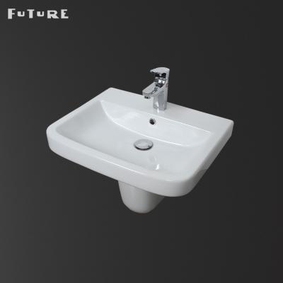 China Semi Pedestal Bathroom Sink 555*455*380mm Ceramic Pedestal Wash Basin for sale