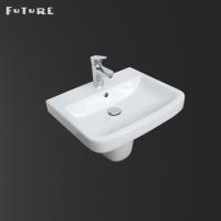 China Semi Pedestal Bathroom Sink 555*455*380mm Ceramic Pedestal Wash Basin for sale