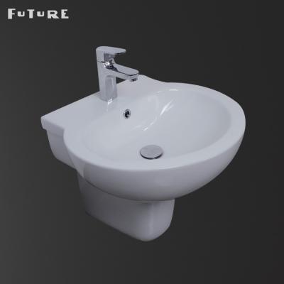China 445mm High Bathroom Pedestal Basin Semi Pedestal Sink Anti Overflow  Design for sale