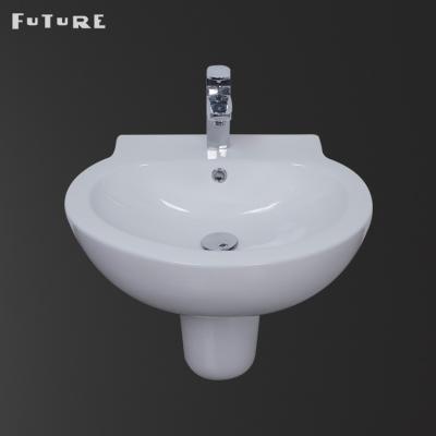 China 540mm Width One Piece Pedestal Sink Wall Hung Basin With Half Pedestal for sale