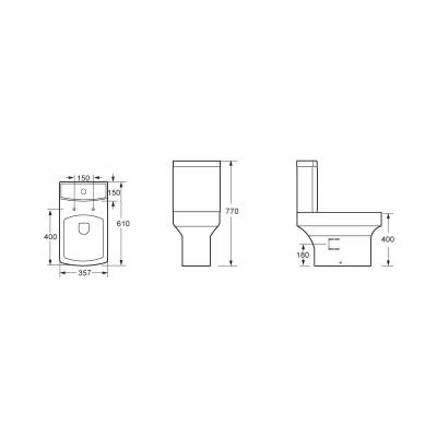 China Short Projection White Ceramic Close Coupled Toilet with 4.5L/3L Water Consumption for sale