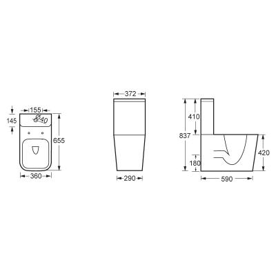 China Close Coupled Bathroom Toilet with Soft Close Seat, Noise Level <50dB for sale