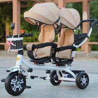 China Stylish Two Seat Baby Twin Tricycle Stroller Double Stroller Tricycle 30kg Max Load for sale