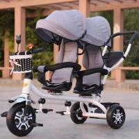 China Stylish Two Seat Baby Twin Tricycle Stroller Double Stroller Tricycle 30kg Max Load for sale