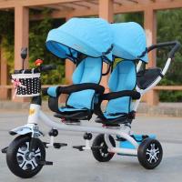 China Stylish Two Seat Baby Twin Tricycle Stroller Double Stroller Tricycle 30kg Max Load for sale