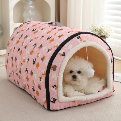 China Waterproof Dog Cave Bed Indoor All Seasons Universal Warm Pet Nest With Villa Mattress for sale