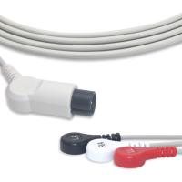 China 3 Lead AHA Fixed Snap ECG Lead Cable Compatible Angle Connector for sale