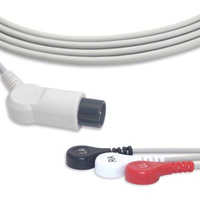 China 3 Lead AHA Fixed Snap ECG Lead Cable Compatible Angle Connector for sale