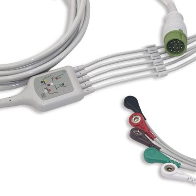 China AHA TPU Holter ECG Cable 5 Leadwires 3.4m Length Latex Free For Wego G5198S for sale