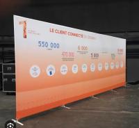 China 8FT 10FT 20FT Exhibition Trade Show Roll Pull up Pop up Display Wall Booth Stretch Tension Fabric Backdrop Display Banner Stands for sale