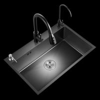 China Large Single Slot Multifunction Kitchen Sink Stainless Steel 304 LED Digital Display Waterfall Faucet with Cup Washer for sale