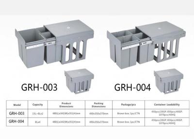 China ABS Plastic Built-In Table Kitchen Garbage Bins 15L+8L×2 Capacity 480×342×351mm Grey Blue Color for sale