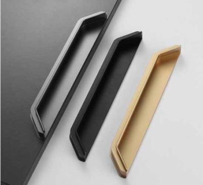 China Aluminum Alloy Slotted Concealed Cabinet Door Pull Handle 128mm Matt Black for sale