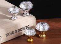 China Light Luxury Furniture Cabinet Drawer Crystal Handle Gold Clear Wardrobe Pull Knob for sale