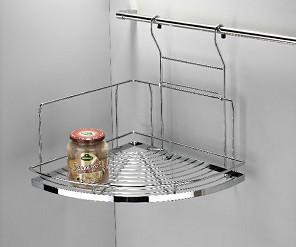 China Stainless Steel Double Shelf Corner Rack Kitchen Accessories 355×320×290mm Silver Finish for sale