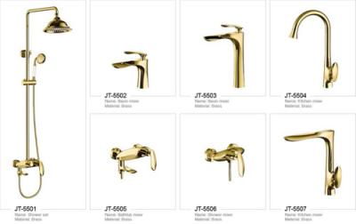 China Luxury Golden Brass Bathroom Basin Faucet Single Hole Mount 18L/Min Flow 500K Cycles for sale