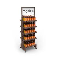China Wooden 5 Layers Cocktail Display Stand with Wheels for Stores for sale
