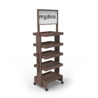 China Wooden 5 Layers Cocktail Display Stand with Wheels for Stores for sale